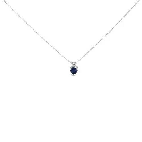 HAUS OF BRILLIANCE 14k Gold Heart Gemstone Pendant Necklace - Blue Sapphire | White